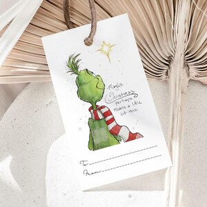 Green Grump Gift Tag Template, Editable Canva Christmas Label, Retro ...