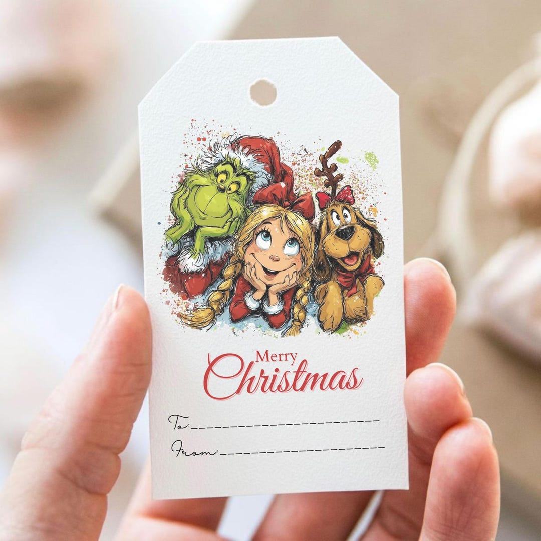 Green Grump Gift Tag Template, Editable Canva Christmas Label, Retro ...