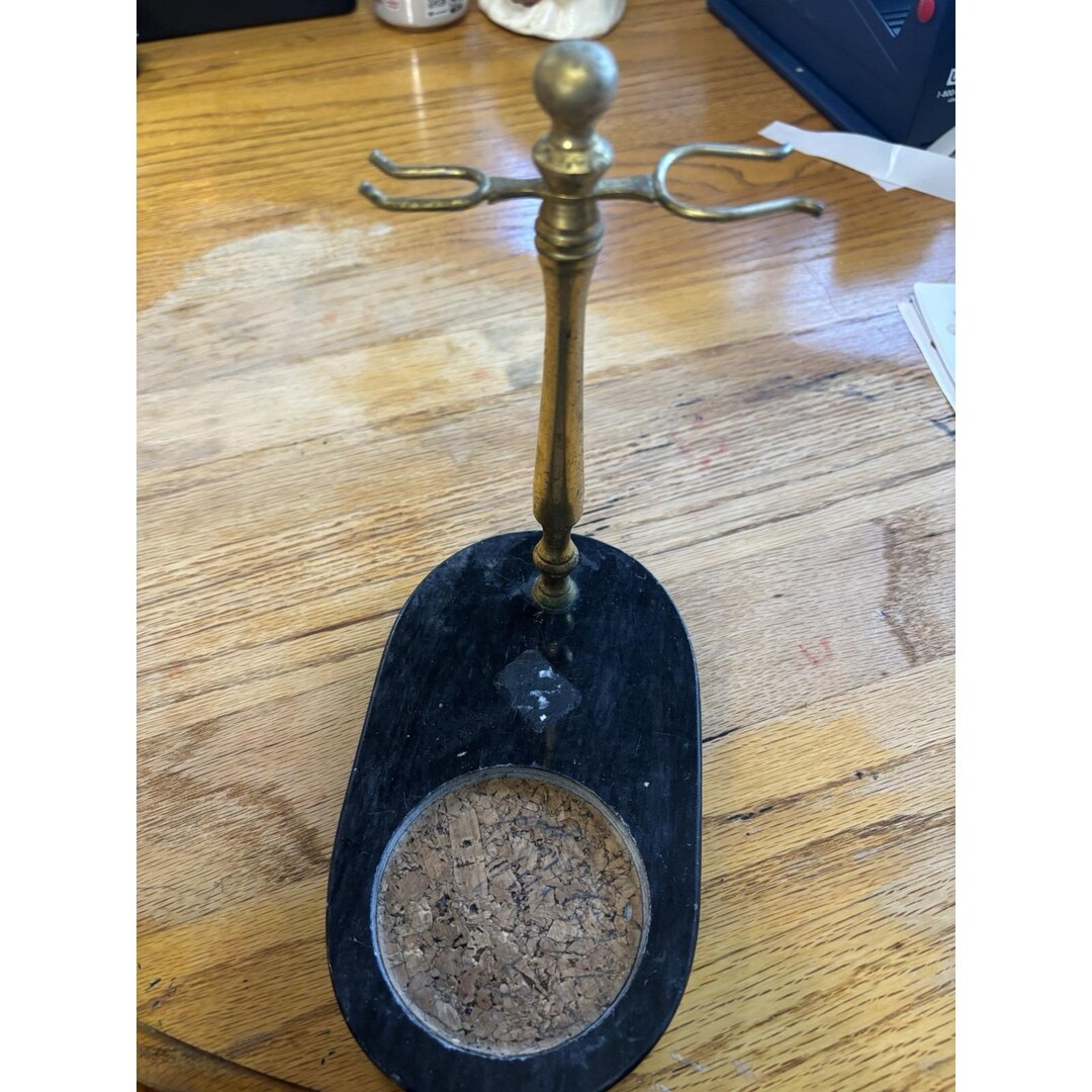 Vintage Brass Shaving Stand With Cork Base for Shaving Mug Hanger Brush ...