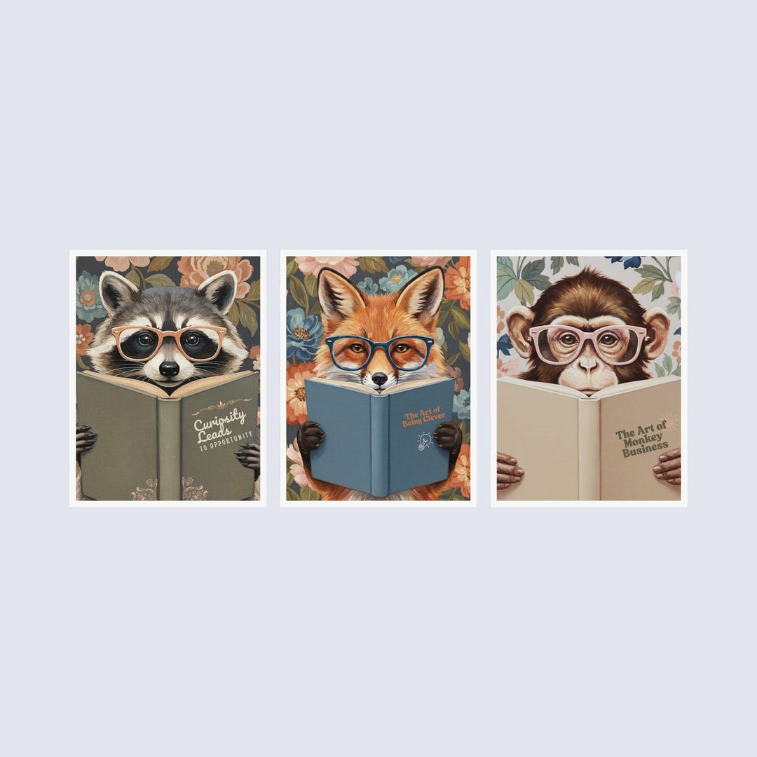 Motivational Reading Print Set: Humorous Classroom Bookworm Wall Art ...