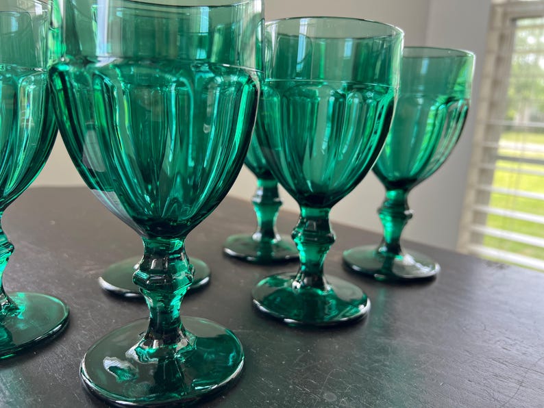 Vintage Libbey Gibraltar Water Goblet | Dark Green Paneled Glass ...