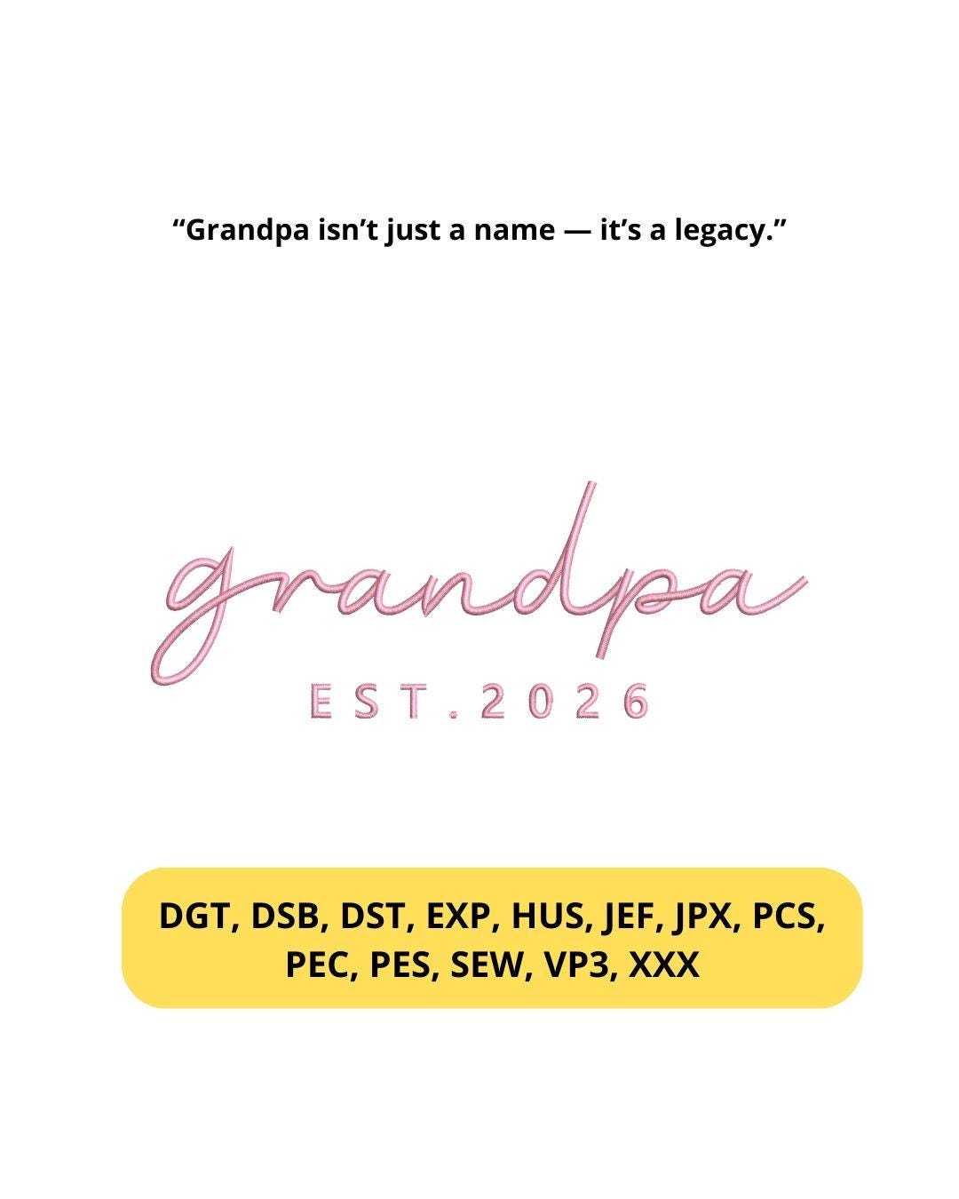 Grandpa Embroidery Design – Elegant Script Lettering, Soft Cursive Word ...