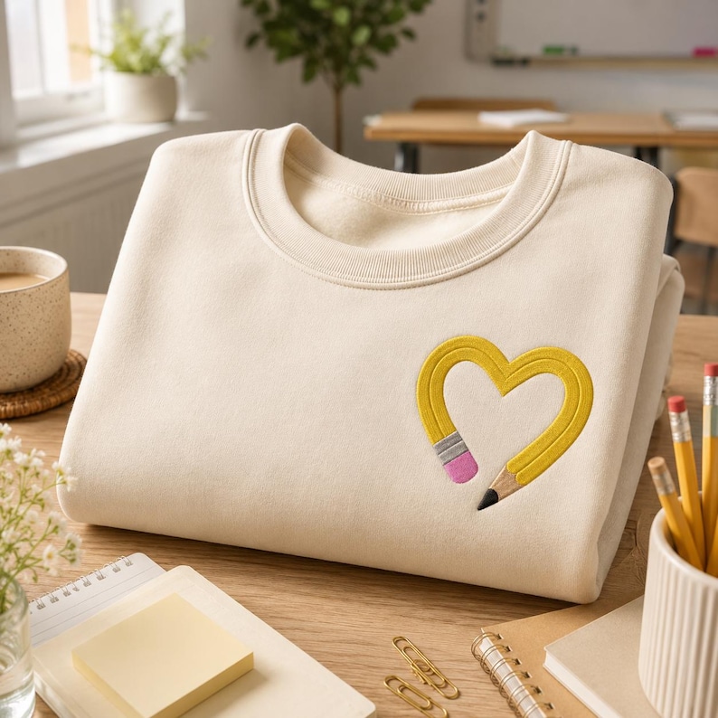 Back to School Embroidery Designs – Pencil Heart Design for Sweatshirts ...