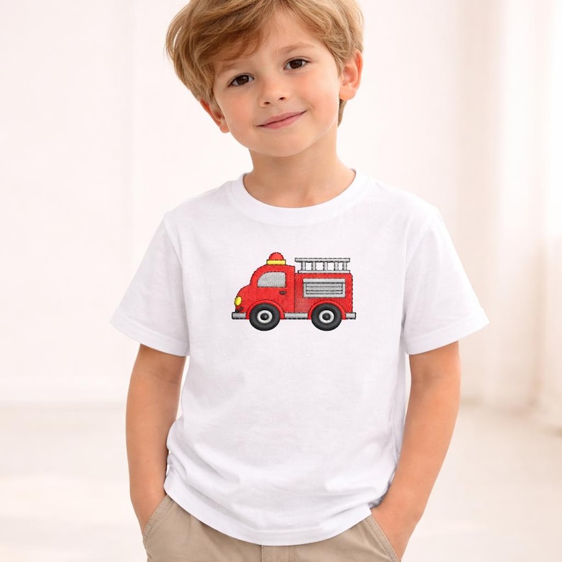 Mini Fire Truck Embroidery Design File – Red Engine Pattern, Little ...