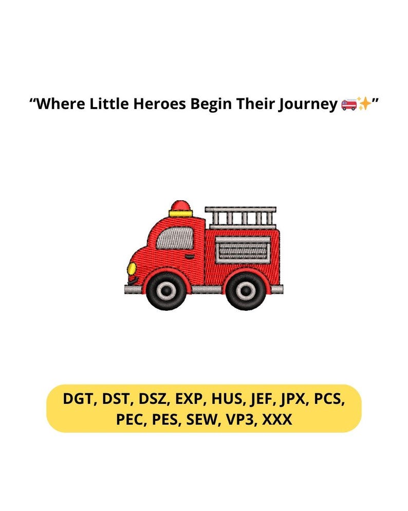 Mini Fire Truck Embroidery Design File – Red Engine Pattern, Little ...