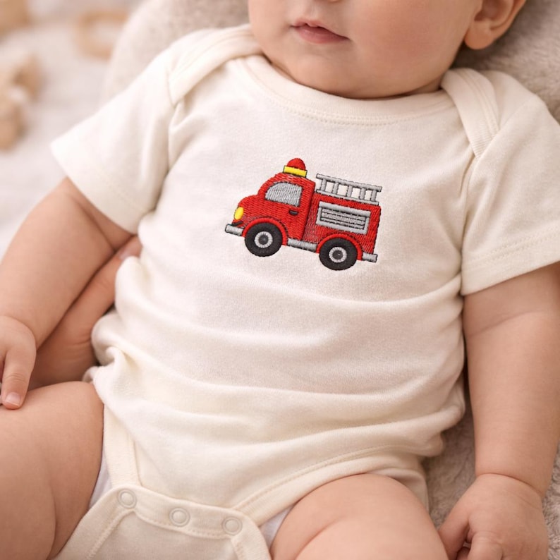 Mini Fire Truck Embroidery Design File – Red Engine Pattern, Little ...