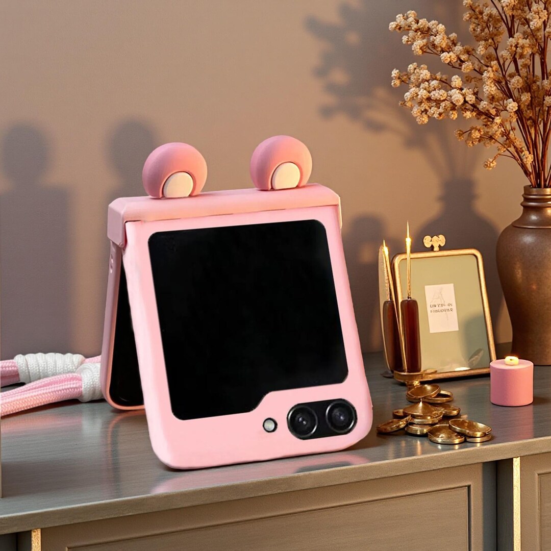Pink Bear Ears Phone Case With Hand Strap: Samsung Galaxy Z Flip - Etsy