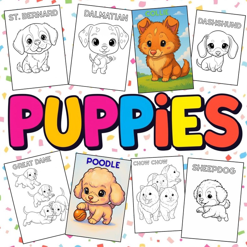 Puppy Dog Breeds Coloring Pages for Kids: 20 Pages INSTANT PDF Digital ...