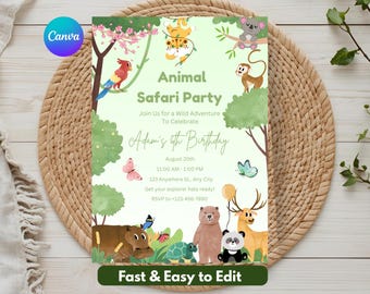 Editable Safari Birthday Invitation: Jungle Animals, Zoo Party ...
