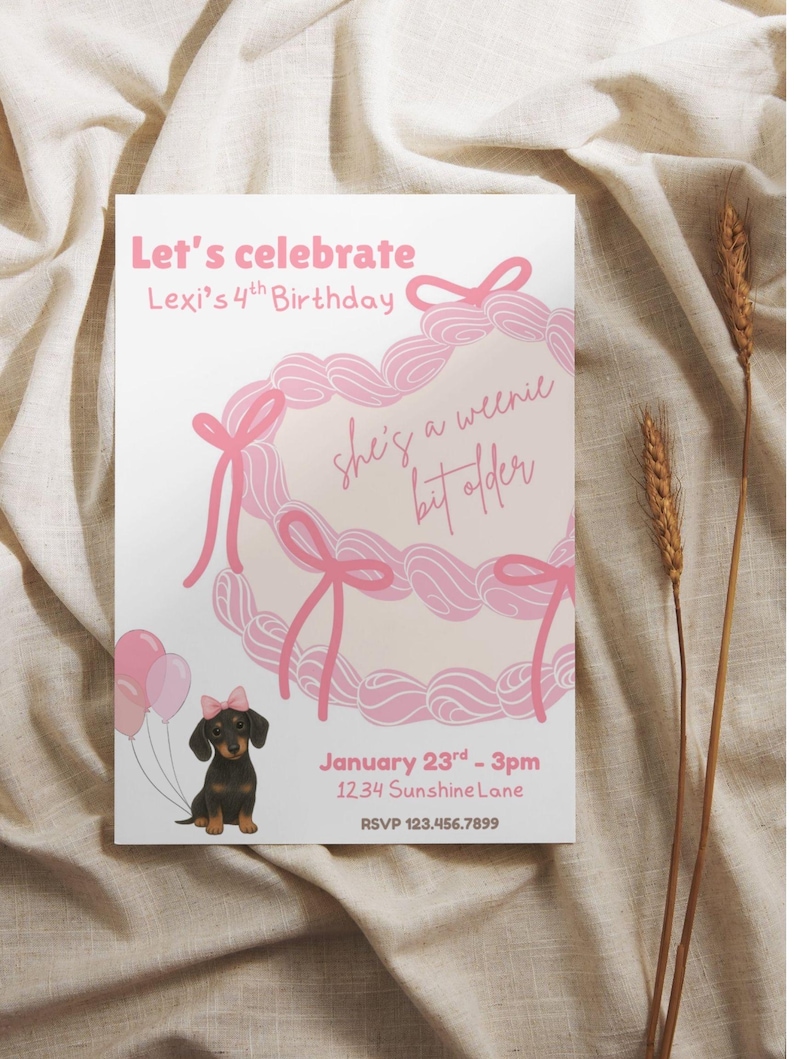 She’s a Weenie Bit Older Invitation, Dachshund Birthday Invite ...
