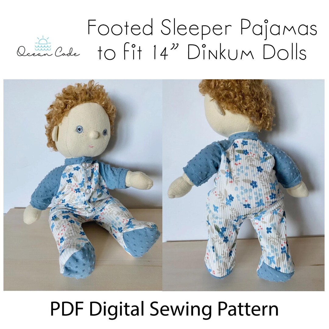 Dinkum Doll Footed Pajamas PDF Sewing Pattern to Fit 14" Inch - Knit ...