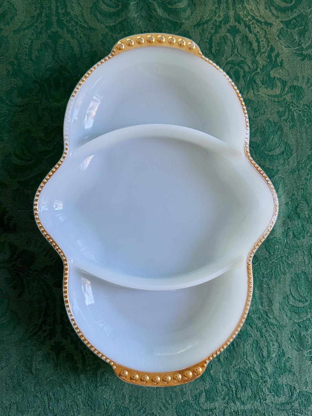 Vintage Fire-king Divided Dish | Milk Glass With 22k Gold Trim - Etsy