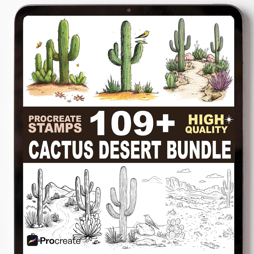 Cactus Desert Procreate Stamps Set | 109+ Succulent Plants Pots Western ...