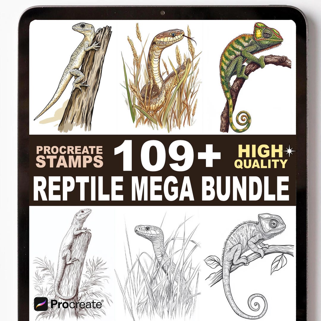 109+ Reptile Procreate Stamp Set – Lizards, Snakes, Turtles, and Exotic ...
