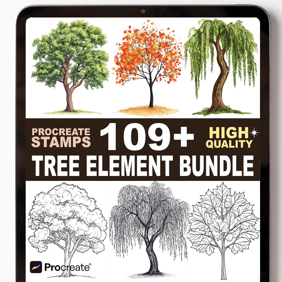 109+ Tree Element Procreate Stamp Set – Leaves, Branches, and Forest Nature Brushes - Etsy