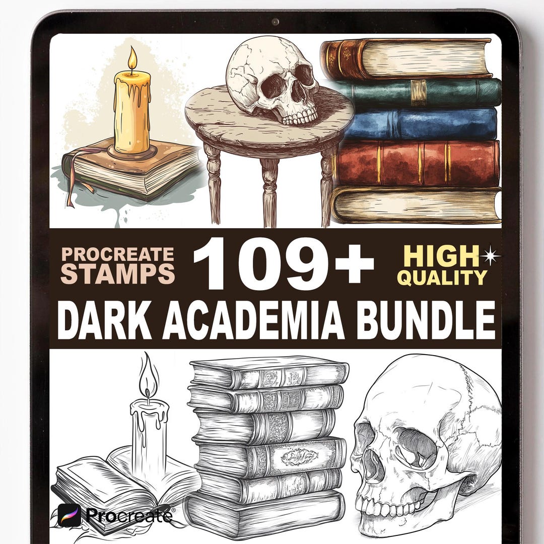 109+ Dark Academia Procreate Stamp Set Vintage Books Study Decor ...