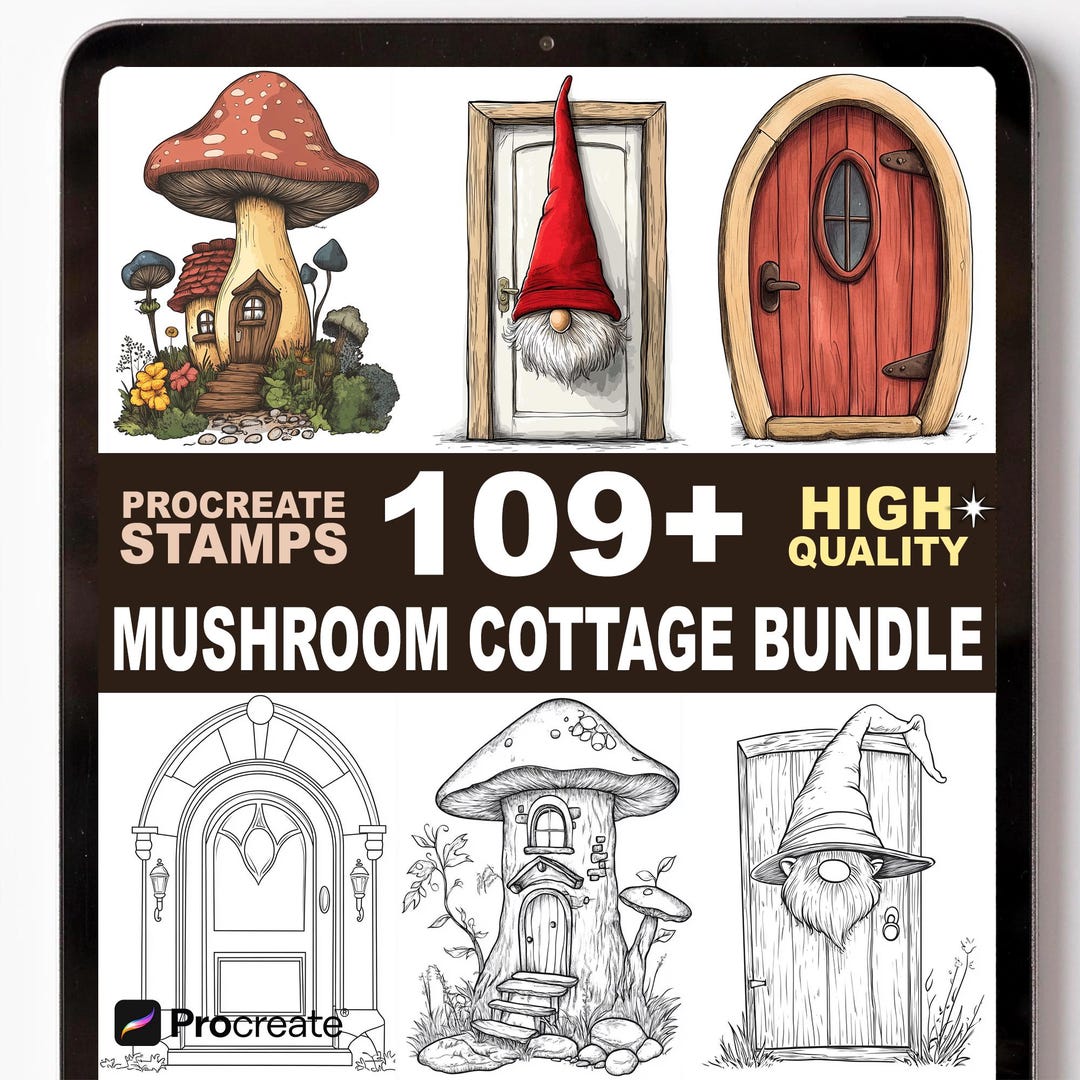 109+ Mushroom Cottage Procreate Stamp Set Fairy Homes Forest Shapes ...
