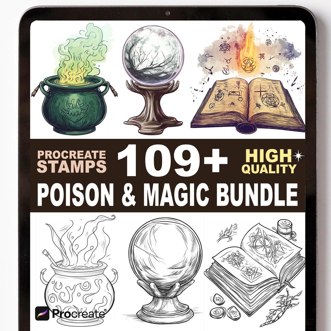 109+ Witch, Poison & Magic Drawing Procreate Stamp Set – Potions ...