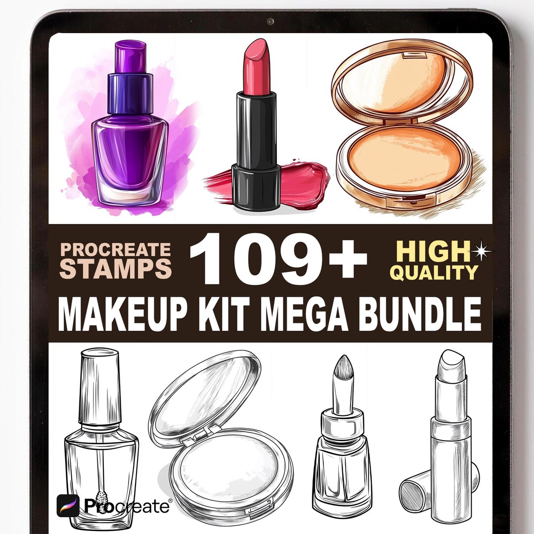 Makeup Kit Elements Drawing Procreate Stamps Set | 109+ Cosmetic Beauty ...