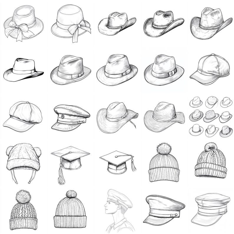 Hat & Cap Procreate Stamps Set | 109+ Fashion Headwear Beanie Fedora ...