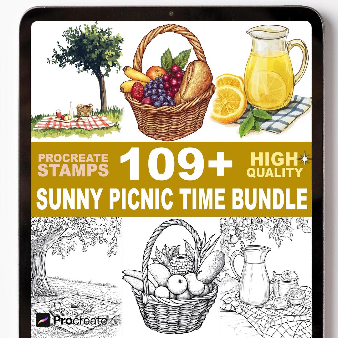 109+ Sunny Picnic Time Procreate Stamps Baskets Blankets Food Brushes ...