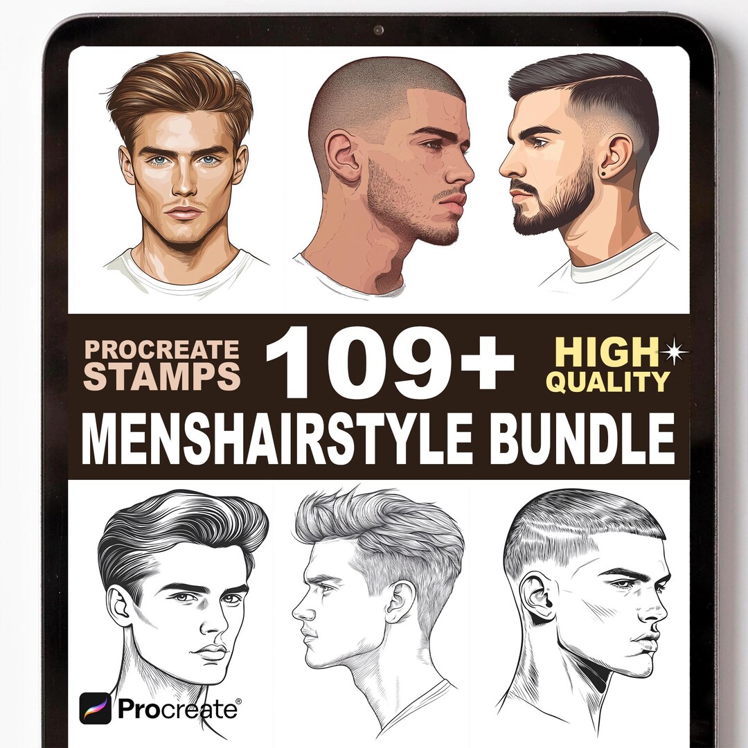 Men’s Hairstyle Procreate Stamps Set | 109+ Haircut Barber Salon Design ...