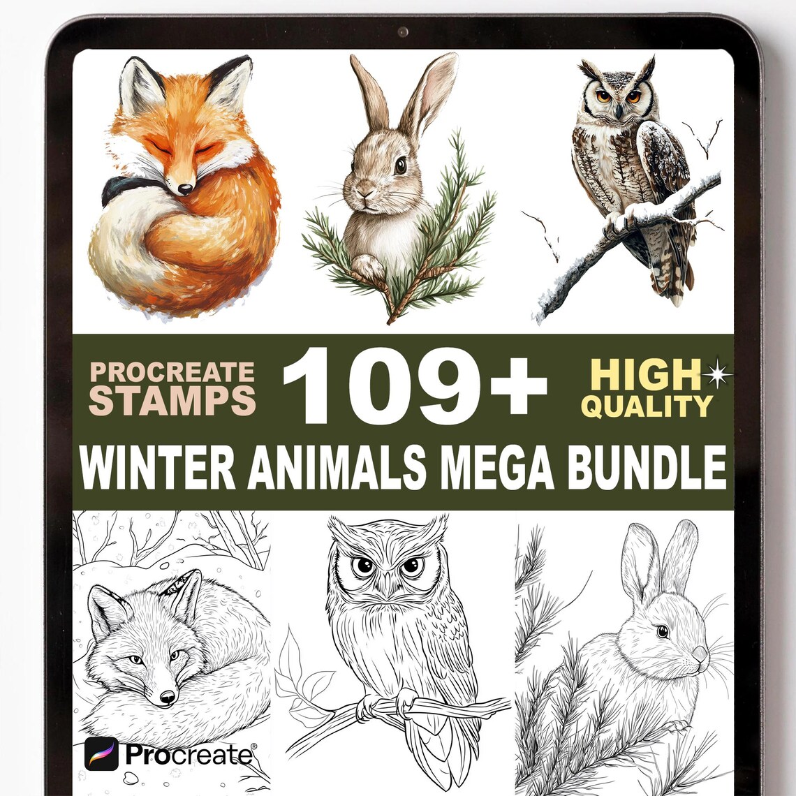 109+ Winter Woodland Animals Procreate Stamp Set – Foxes, Deer & Forest ...