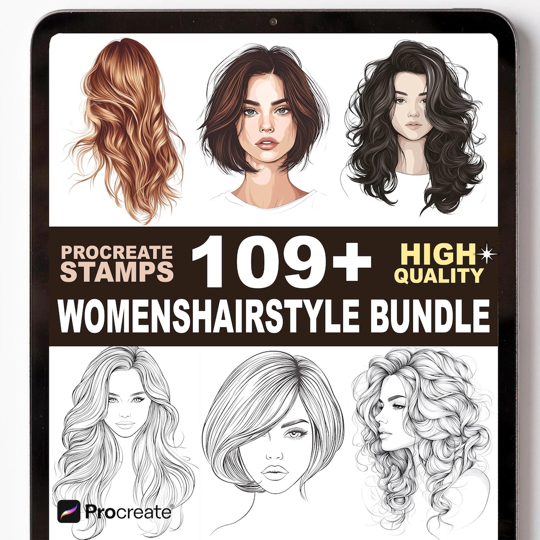 109+ Women’s Hairstyle Procreate Stamp Set – Elegant Hair Designs ...