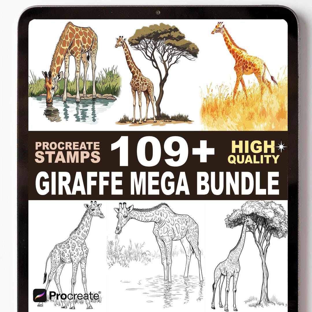 Giraffe Procreate Stamps Set | 109+ Safari Animal Wildlife Jungle ...