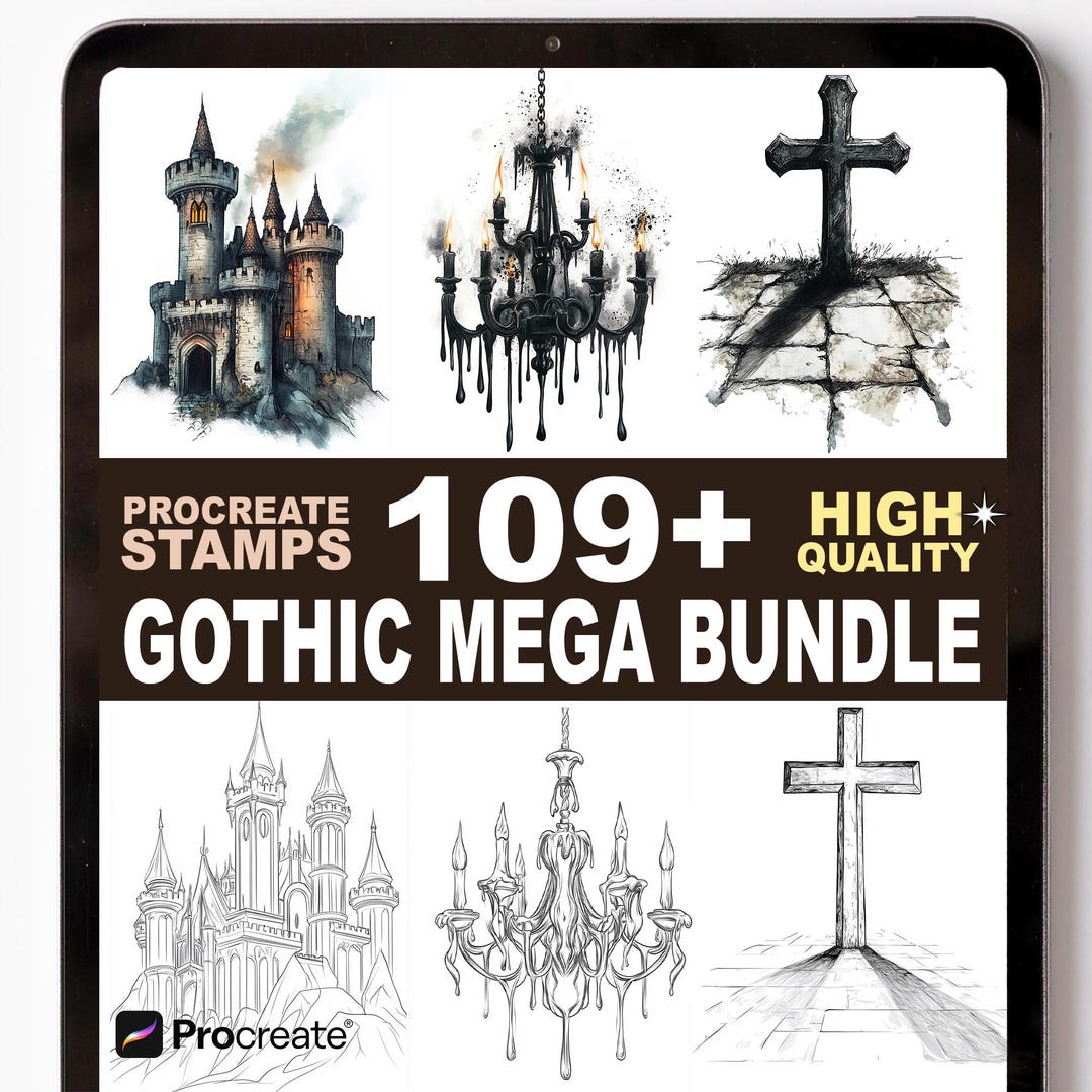 Gothic Procreate Stamps Set | 109+ Dark Vintage Architecture Skull ...
