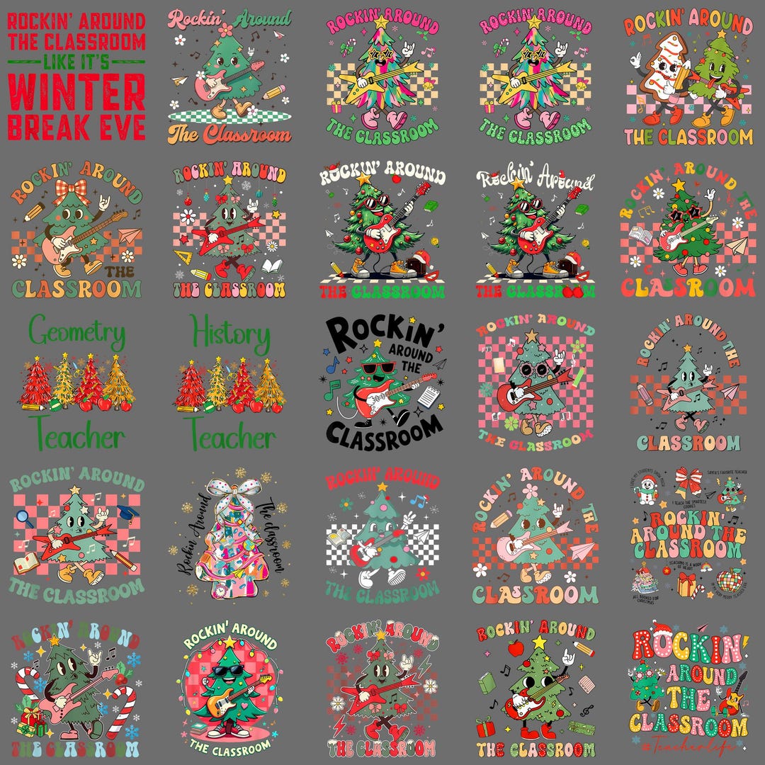 Retro Groovy Teacher Christmas PNG, Rockin’ Around the Classroom Funny ...