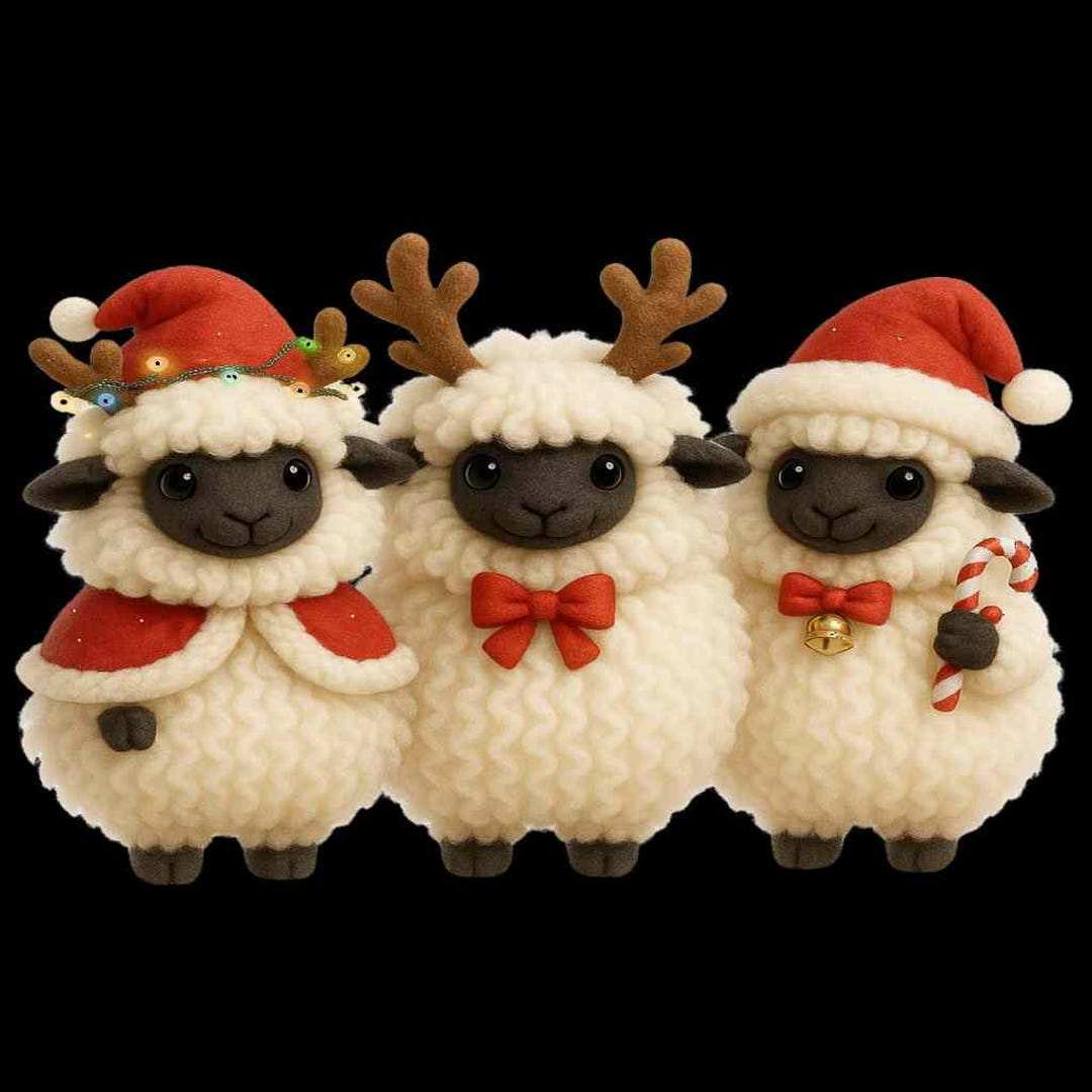 Christmas Kawaii Lamb Clipart Set | Knitted Plush Holiday Sheep (PNG ...