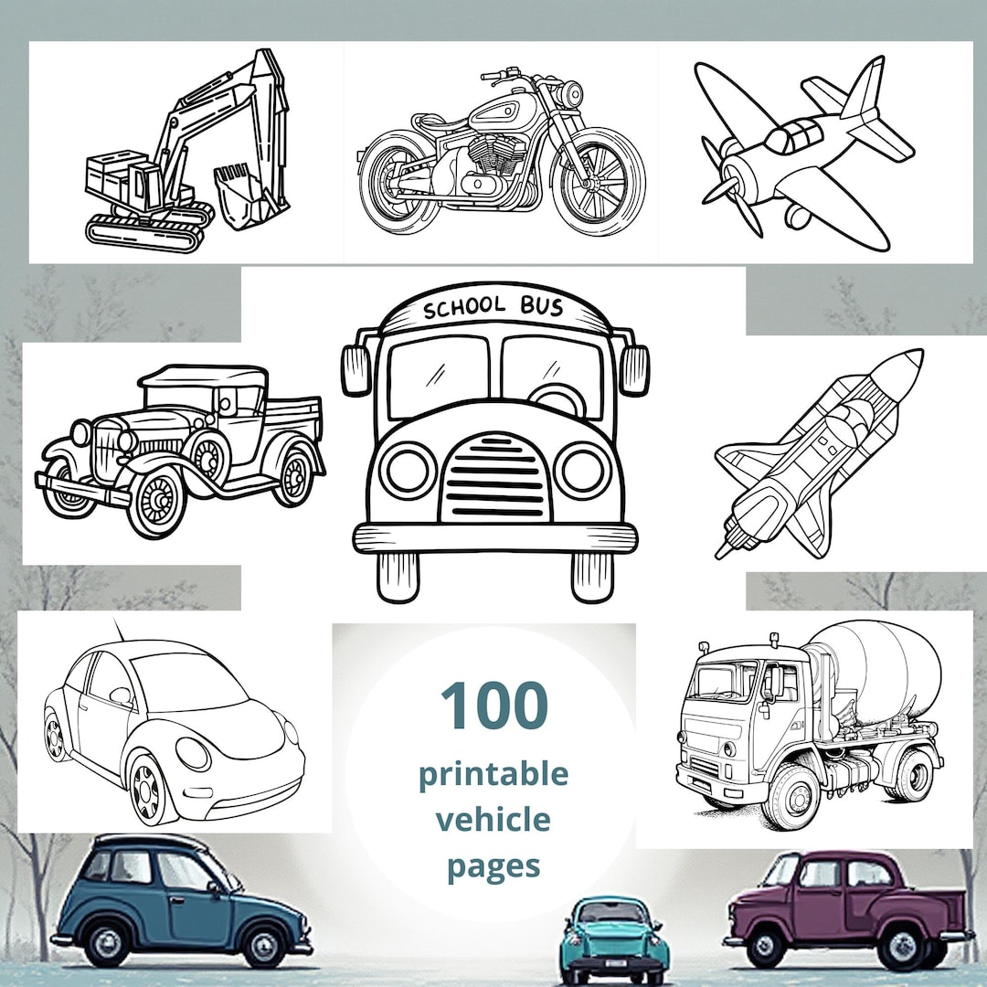 Vehicles Coloring Pages Printable Pdf – Kids Activity Book – 100 Fun ...