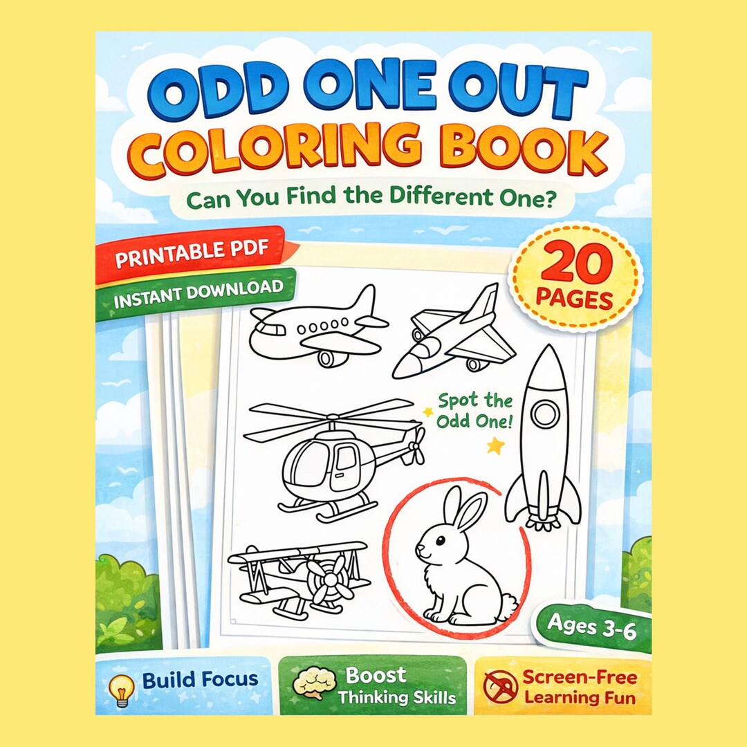 Odd One Out Coloring Book for Kids – Printable Preschool Activity to ...