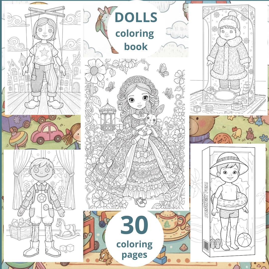 30 Unique Dolls Coloring Pages for Kids, Printable Doll Coloring Book ...