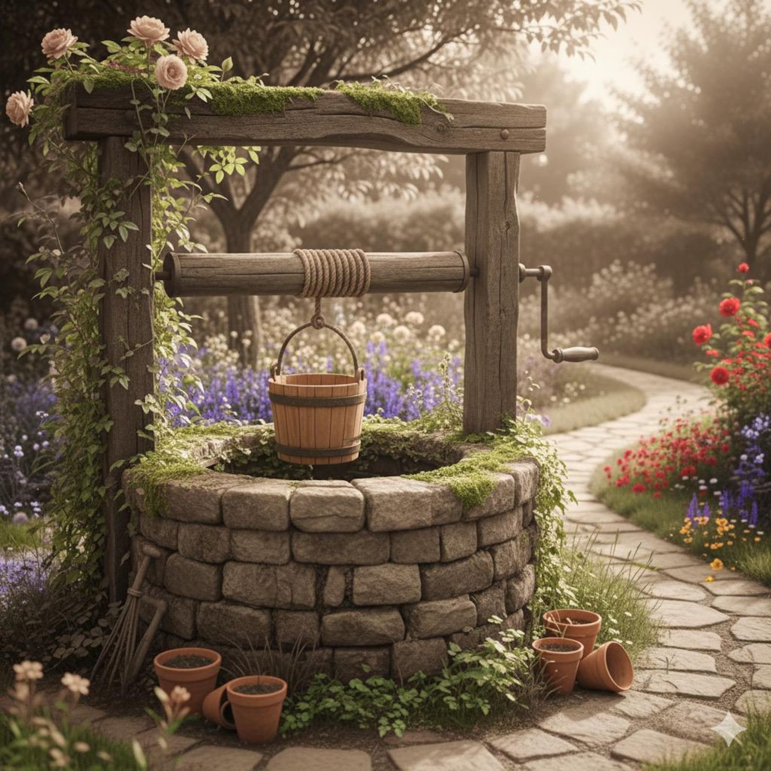 Vintage Garden Well Art Print - Digital Download - Etsy