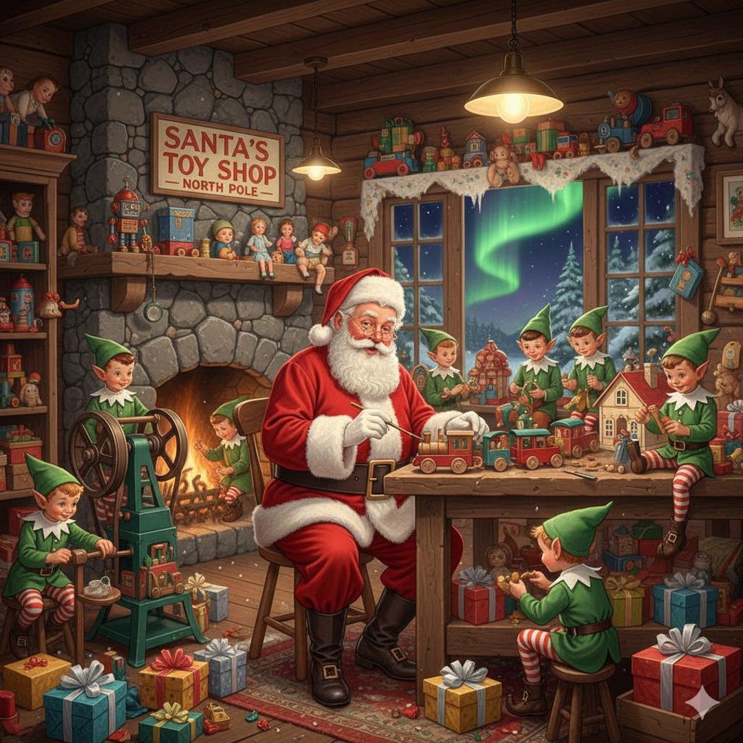 Santa's North Pole Toy Shop - Vintage Christmas Digital Print - Etsy