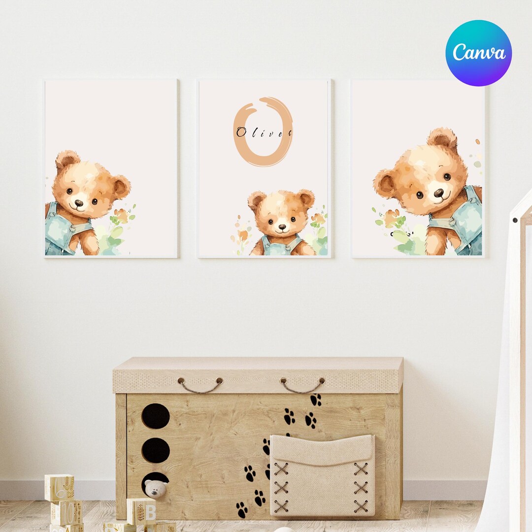 Peek A Boo Bear Letter Art | Set of 3 | Wall Frames | Custom Name ...