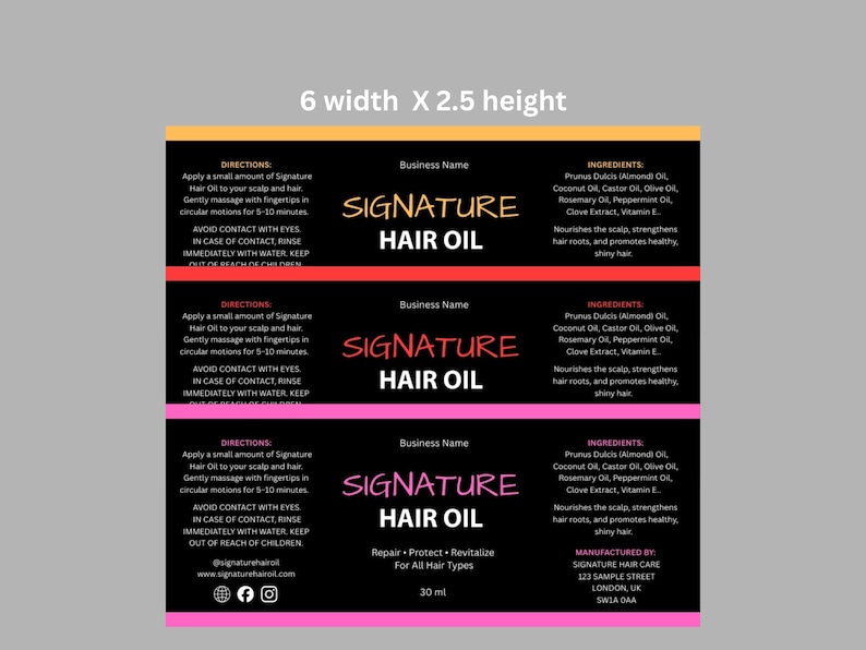 Custom Hair Oil Label Template | 30ml Dropper Bottle (canva Editable ...