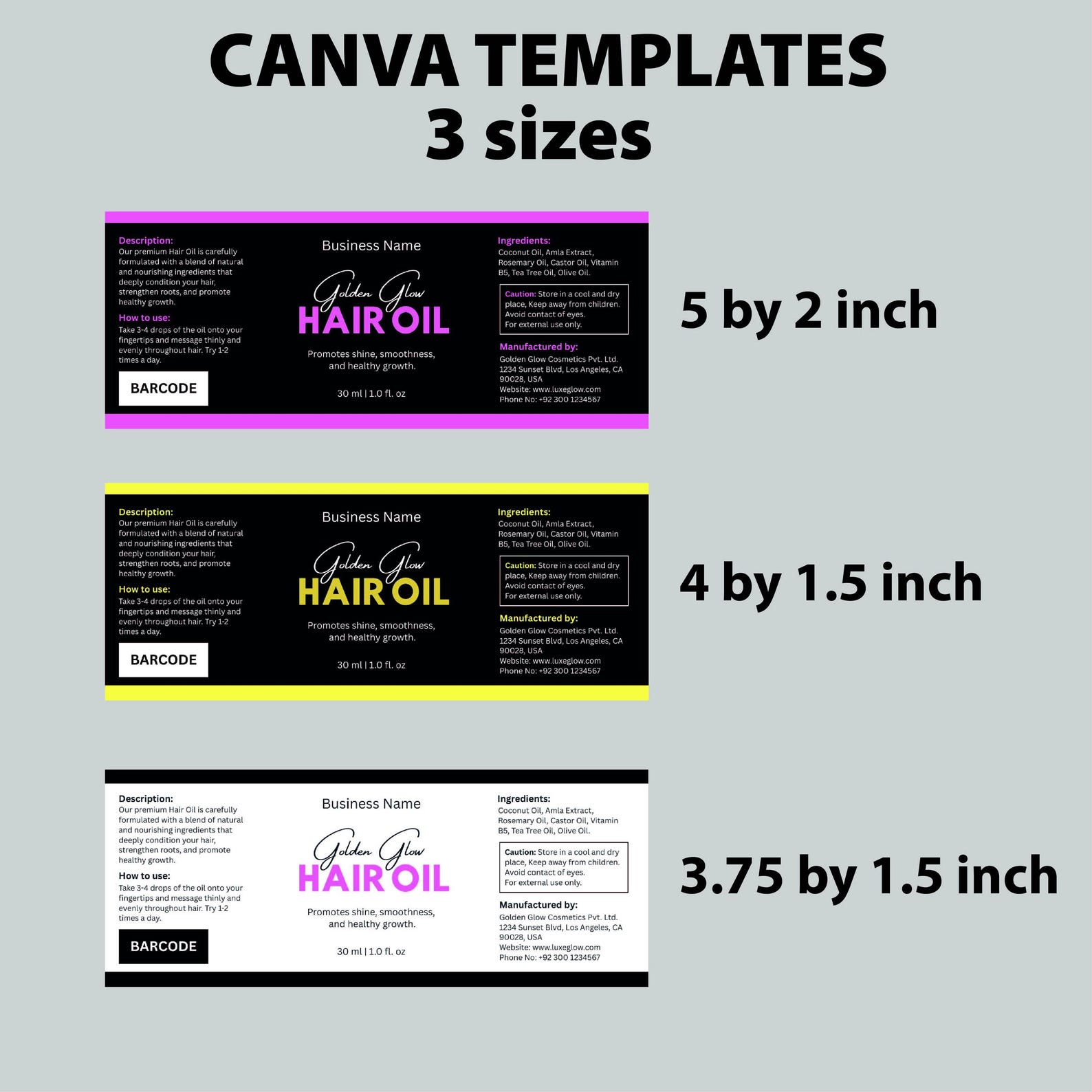 Hair Oil Label Template | Cosmetic Label | 30ml Dropper Bottle, Canva ...