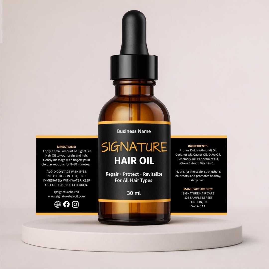 Custom Hair Oil Label Template | 30ml Dropper Bottle (canva Editable ...