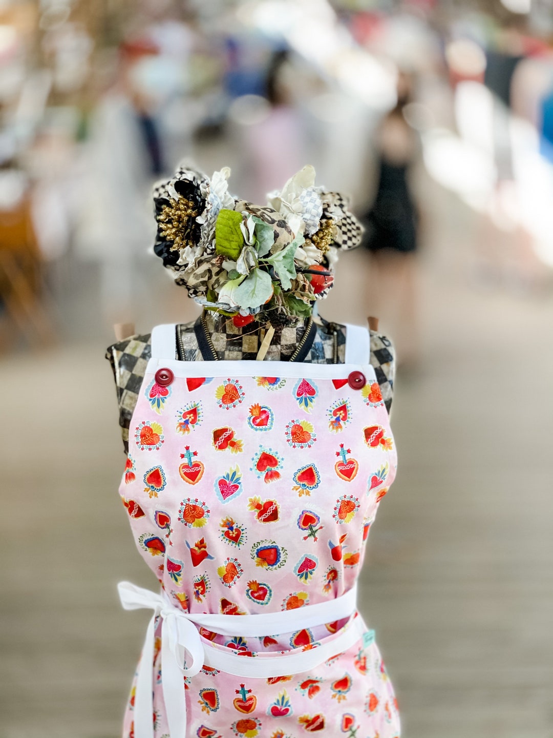 Pink Apron, Sacred Heart Apron, Mexican Inspired Apron, Burning Heart ...