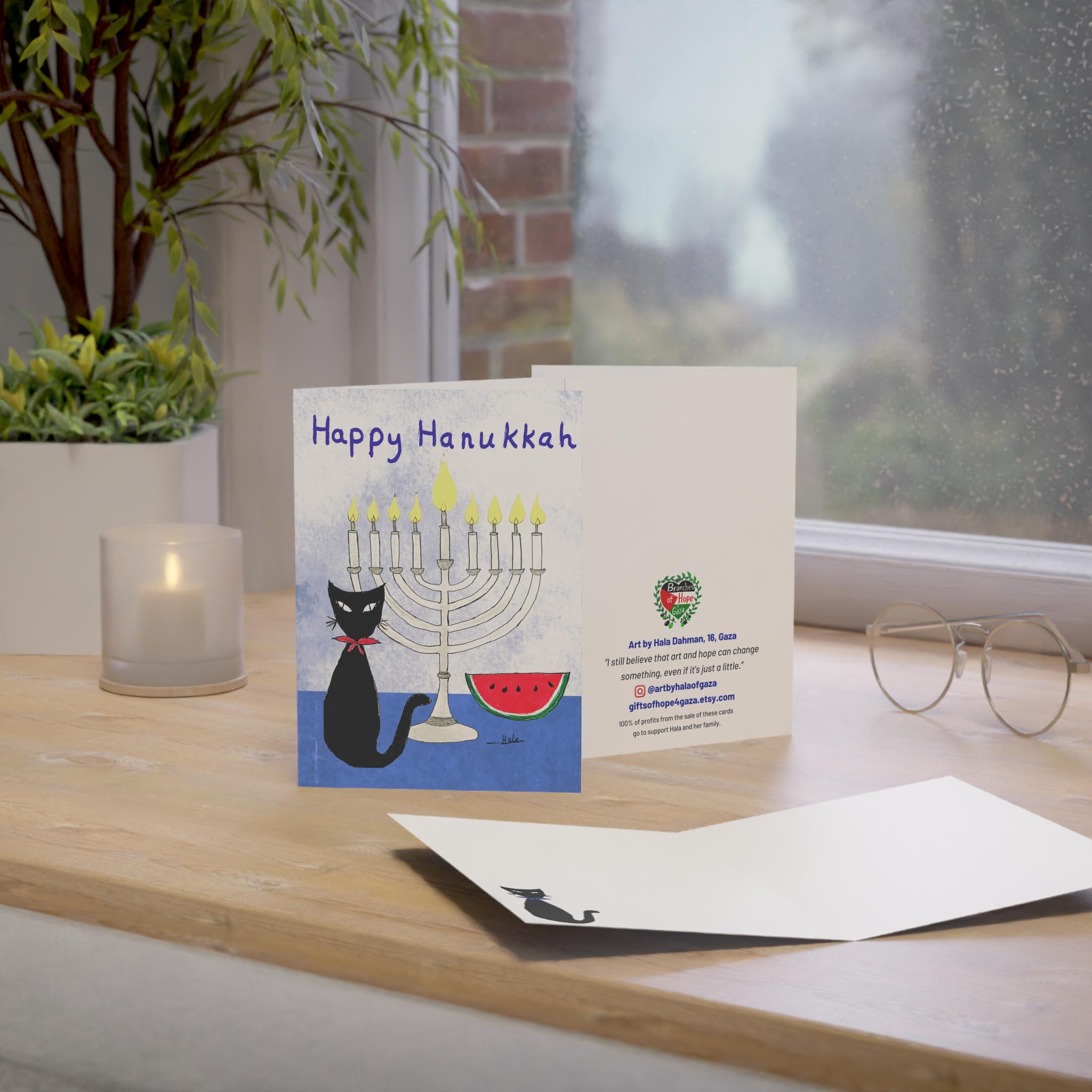 Happy Hanukkah Cat Cards With Menorah & Watermelon | by Palestinian ...