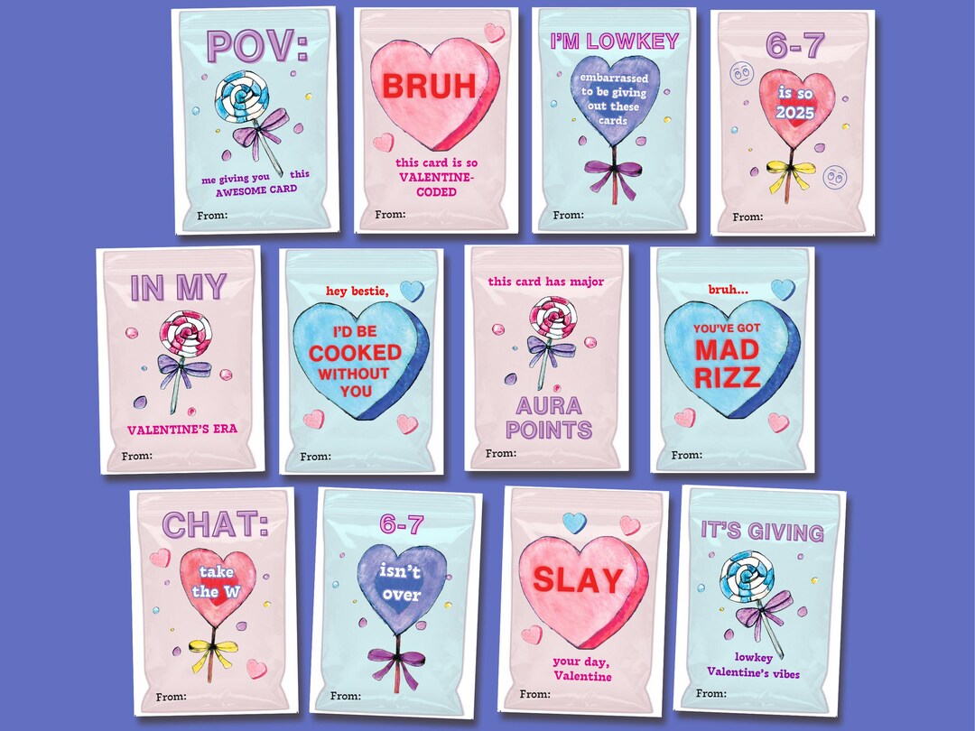 Gen Alpha Slang Printable Valentine Cards - Kids Classroom Exchange ...