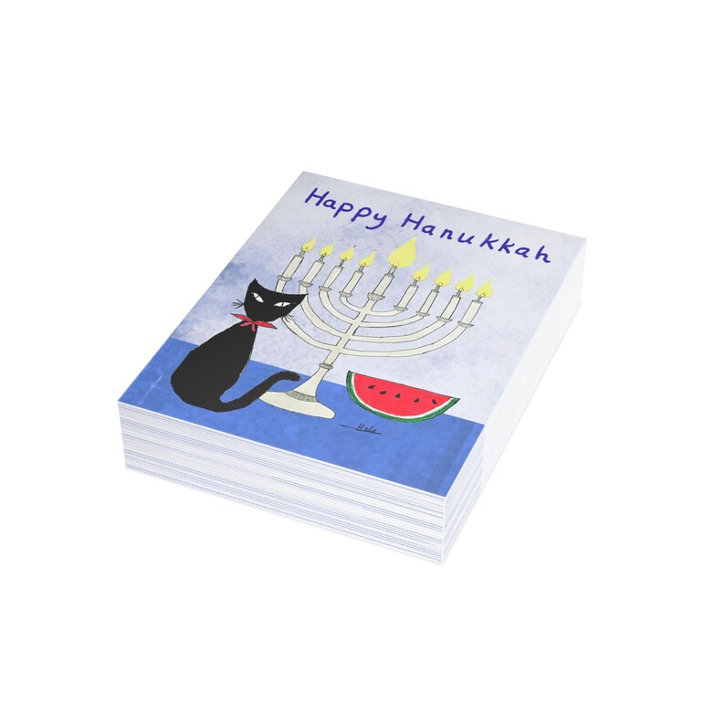 Happy Hanukkah Cat Cards With Menorah & Watermelon | by Palestinian ...