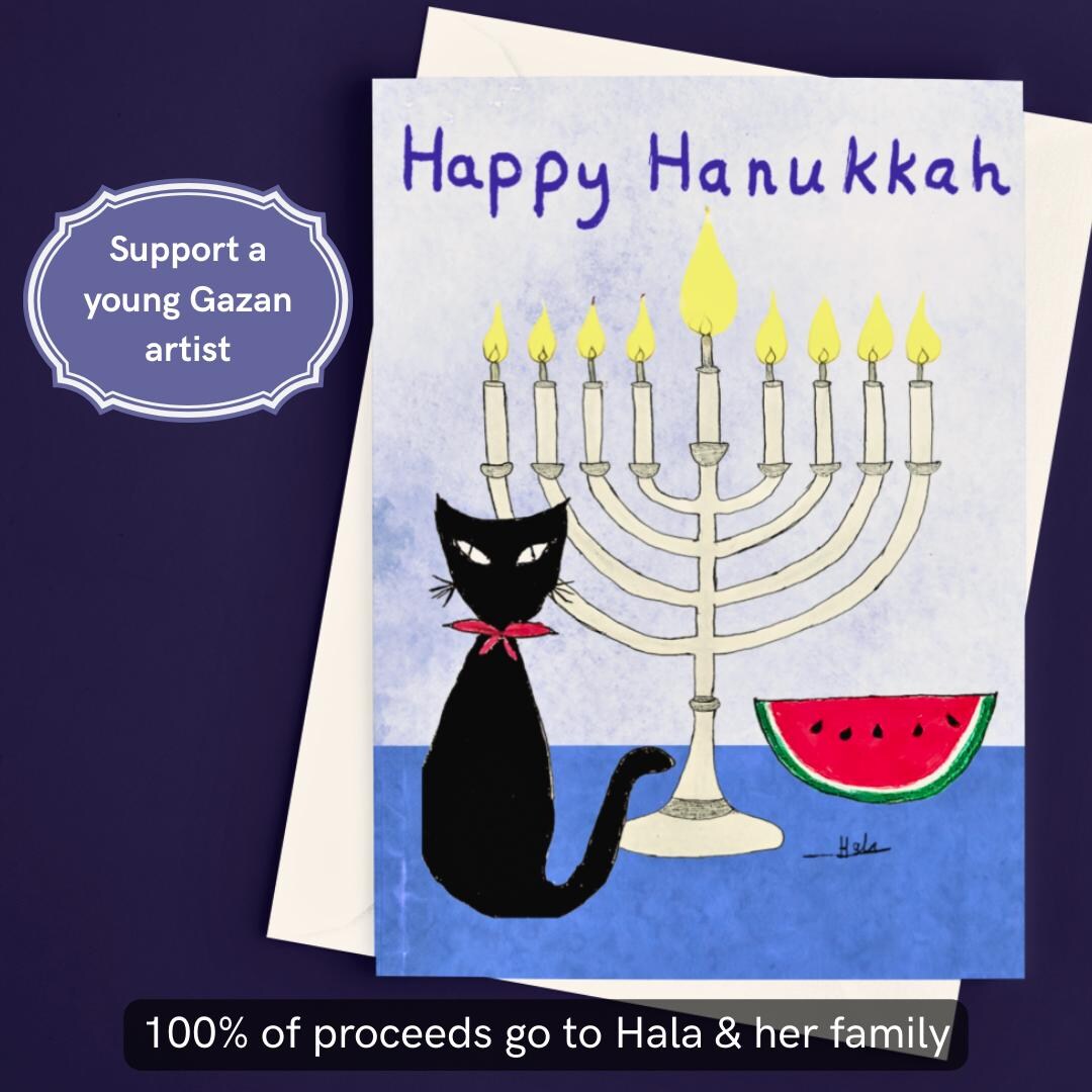 Happy Hanukkah Cat Cards With Menorah & Watermelon | by Palestinian ...