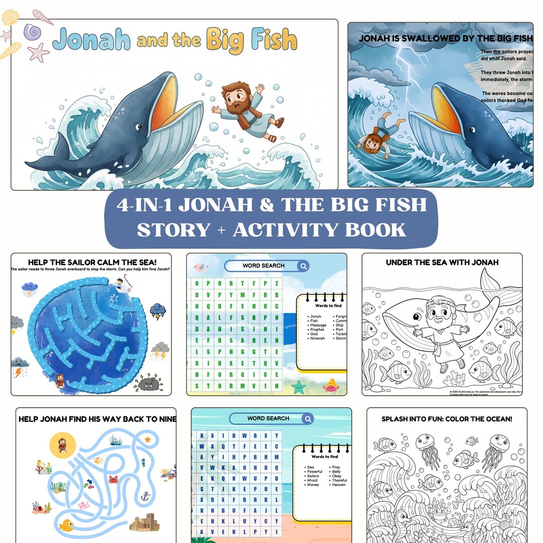 Jonah and the Big Fish Activity Book | Christian Coloring Pages (PDF ...