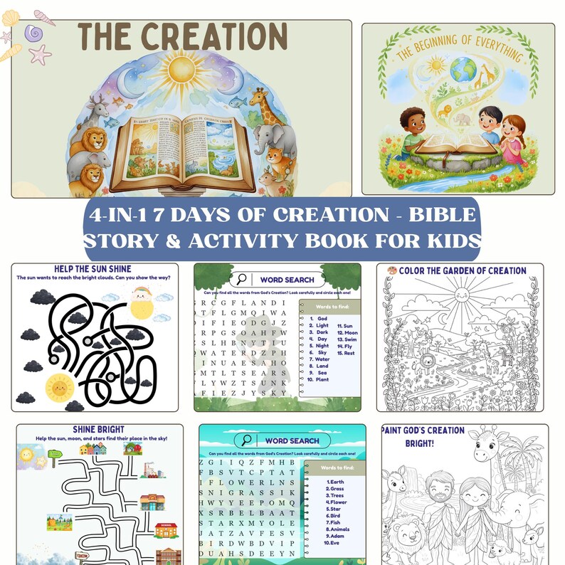 7 Days of Creation Activity Book | Bible Story, Coloring Pages (PDF) - Etsy