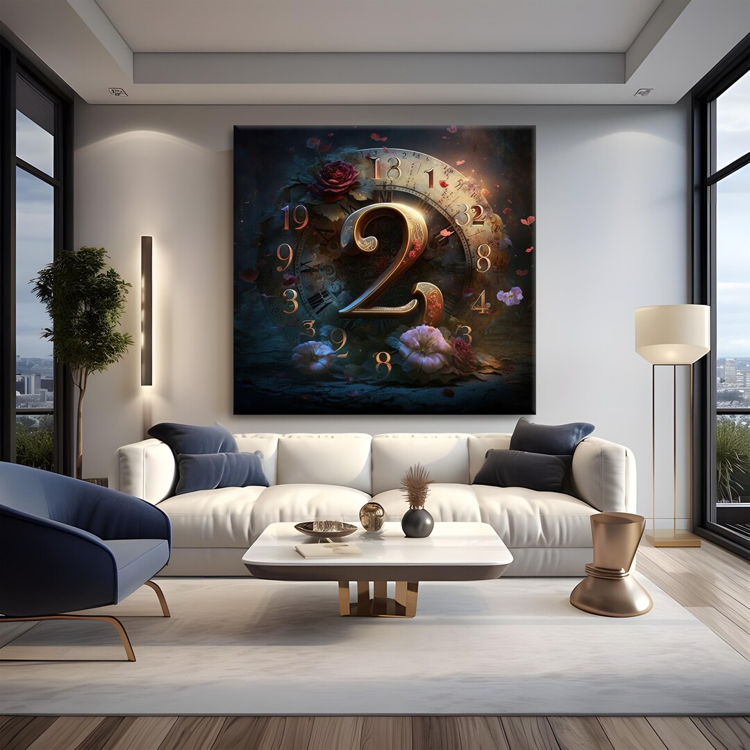 Mystical Number 2 Canvas Wall Art, Fantasy Clock Rose Print, Dark ...