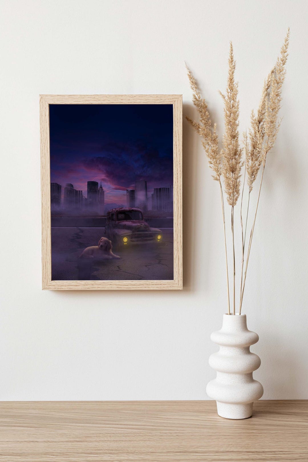 Post-apocalyptic Dog Art Print | Rusted Truck, Moody Sunset (digital ...